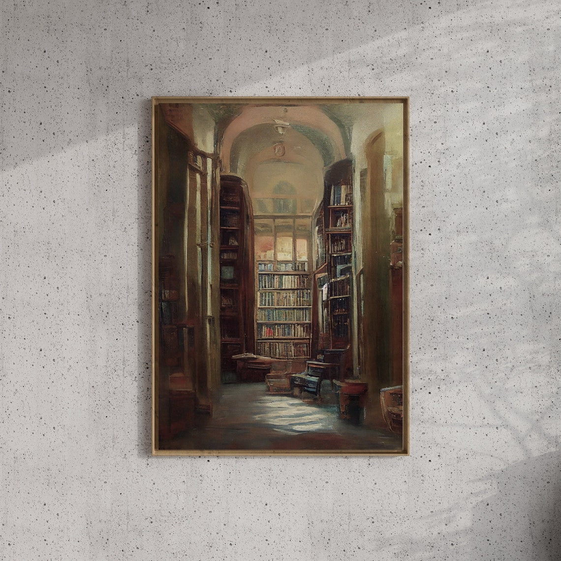 Old Library Gothic Library Wall Art Bookish Oil Painting - Etsy