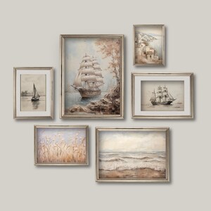Set of 6 Coastal Prints | Nautical Gallery Wall Set, Rustic Sea Wall ...