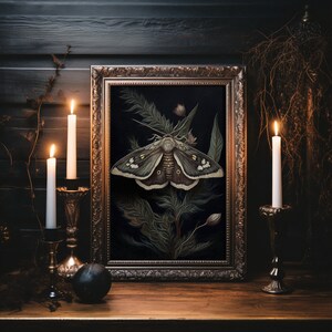 Botanical Moth | Dark Cottagecore Wall Art, Moody Floral Printable ...