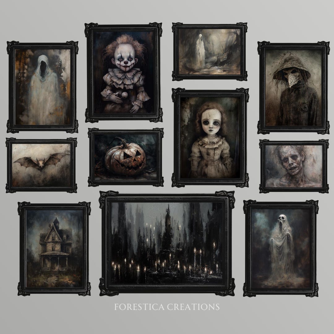 Set of 11 Halloween Prints Vintage Horror Gallery Wall Set, Spooky ...