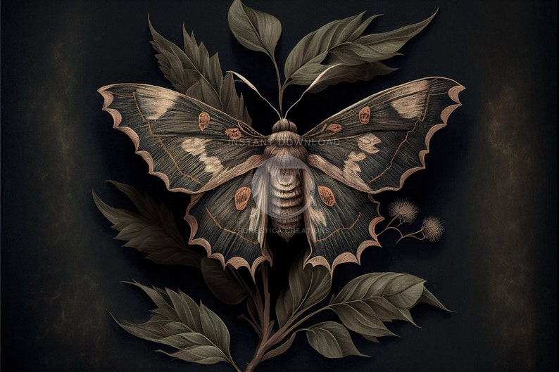 Moth Dark Cottagecore Wall Art Moody Botanical Printable - Etsy