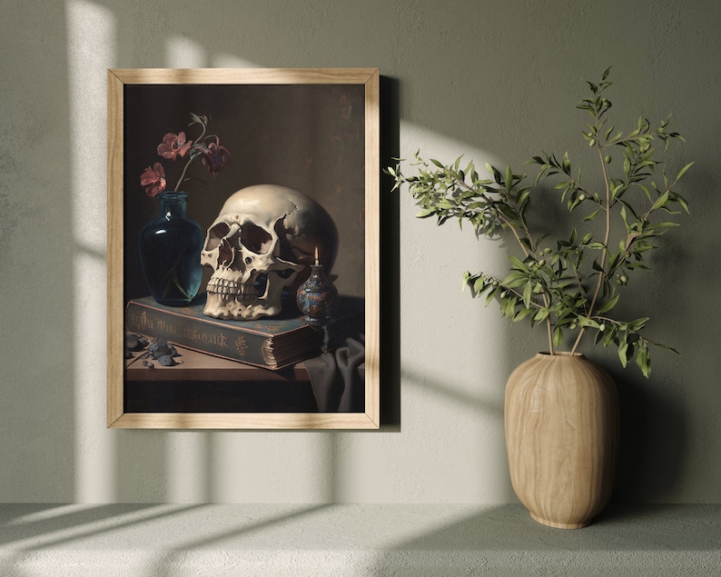 Goth Still Life Gothic Skull Wall Art Moody Oil Painting - Etsy