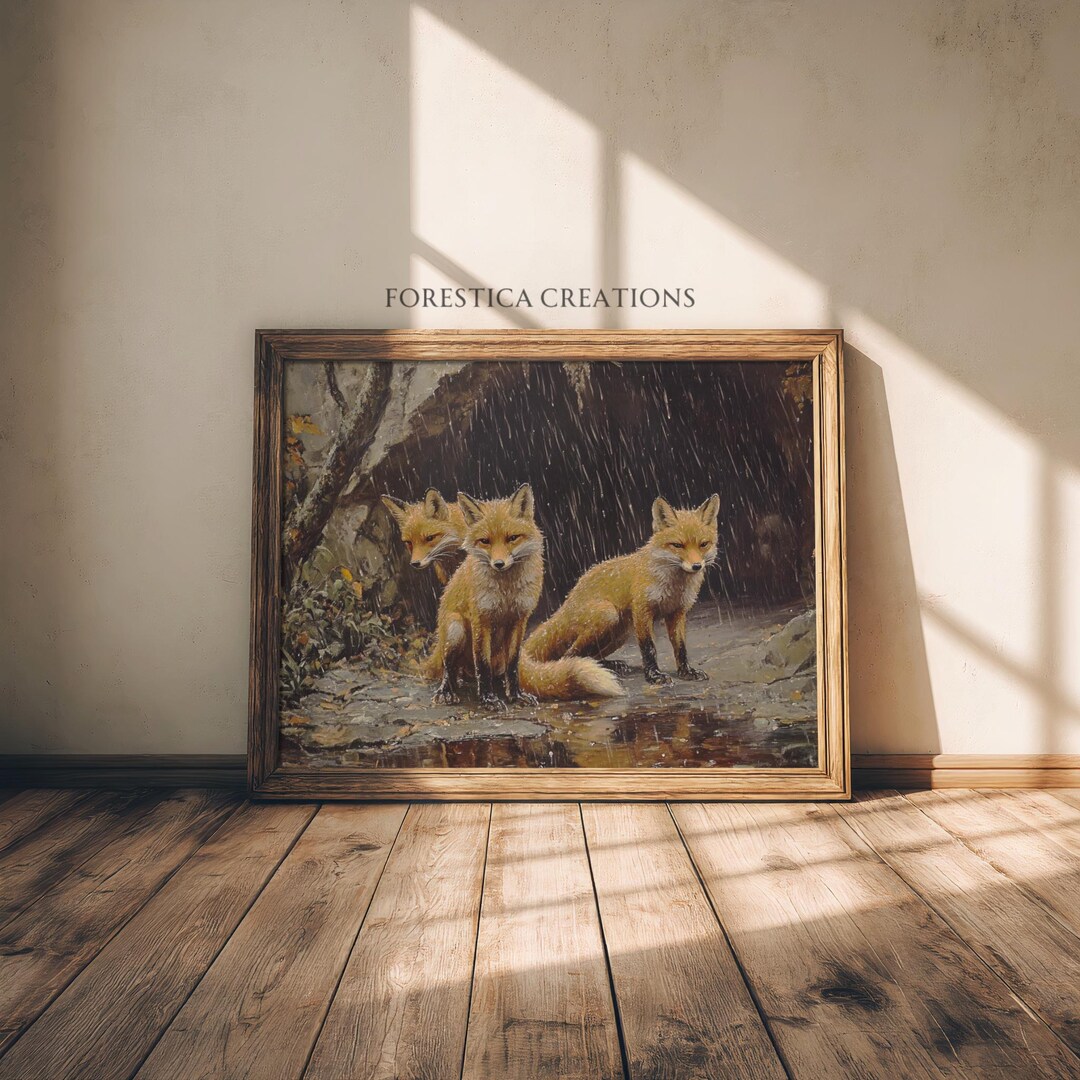 Foxes in the Rain | Moody Nature Art, Cottagecore Print, Dark Academia ...