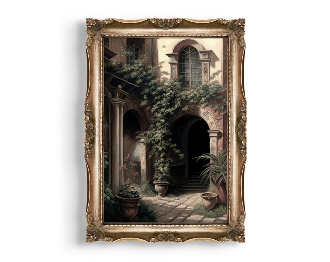Victorian Backyard | Overgrown Courtyard Wall Art, Antique Oil Painting ...