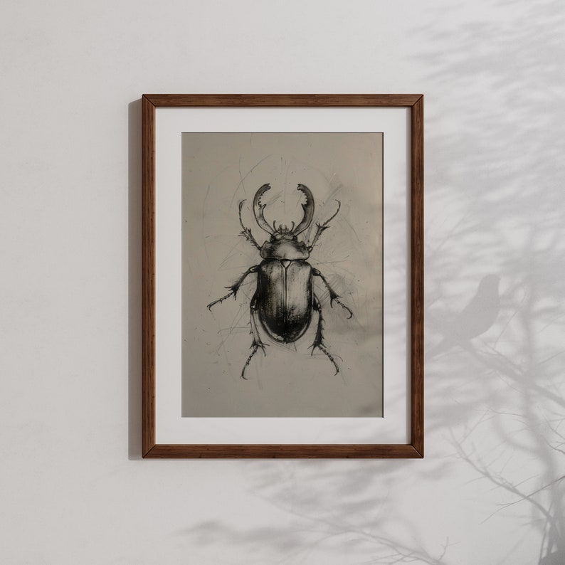 Beetle Sketch | Moody Insect Printable, Dark Cottagecore Wall Art, Dark ...