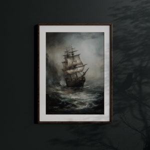 Stormy Sea Ship | Coastal & Ocean Aesthetic, Dark Academia Decor ...