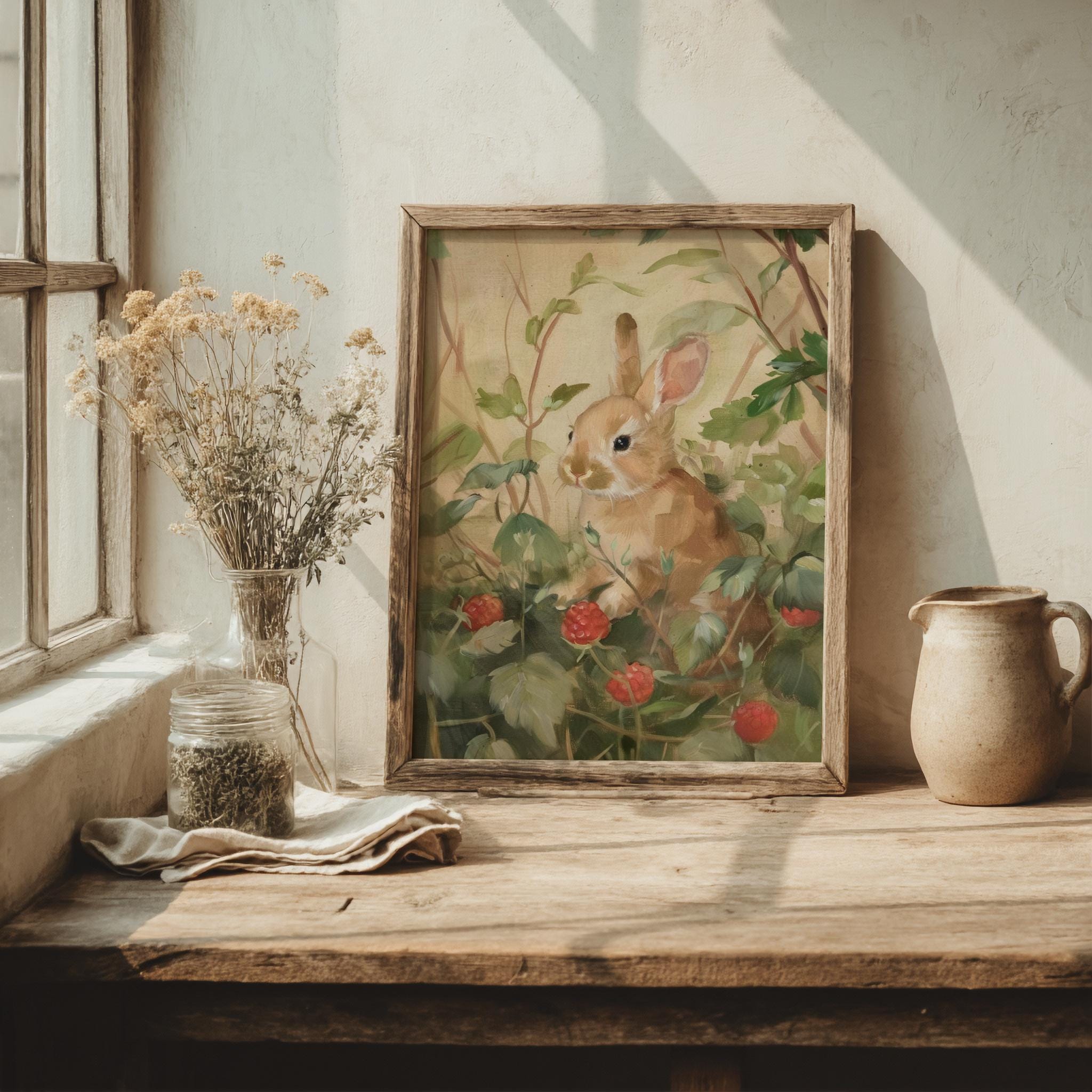 Rabbit in Raspberries | Cottagecore Room Decor, Vintage Easter Prints ...