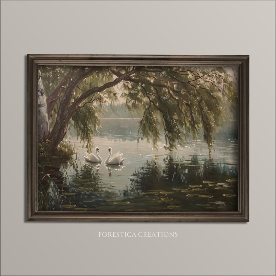 Swan Lake Light Academia Prints, Cottage House Decor, Moody Painting ...
