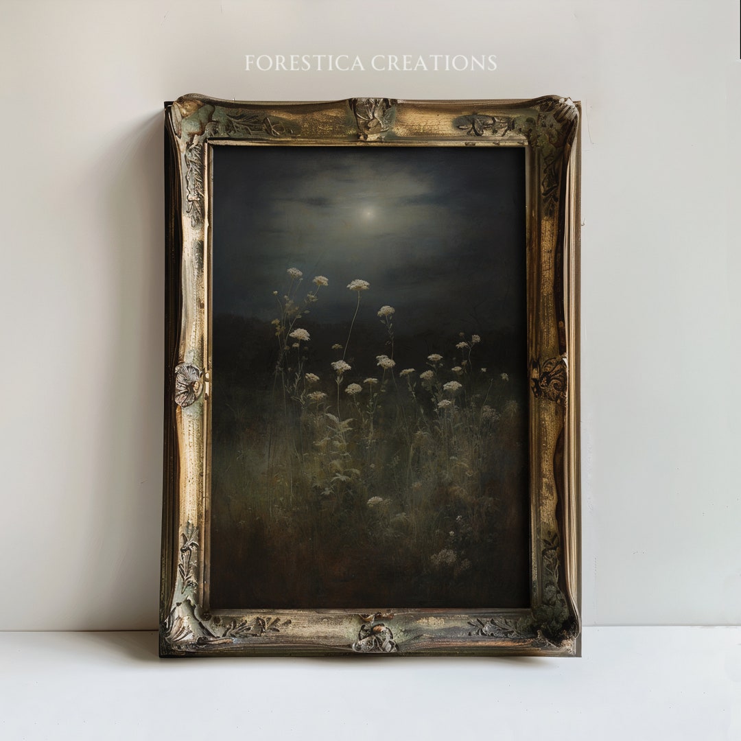 Night Meadow | Dark Academia Decor, Dark Cottagecore Print, Botanical ...