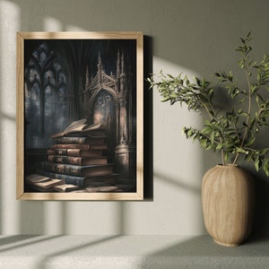Abandoned Gothic Library Goth Vintage Books Wall Art, Bookish Oil ...