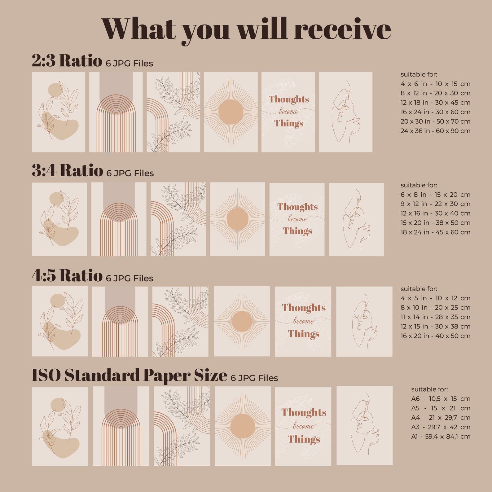 Boho Prints Gallery Set of 6, Printable Wall Art, Digital Download ...