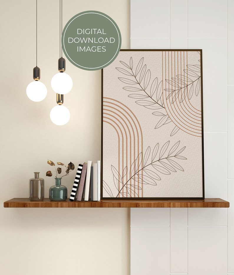 Boho Rainbow With Botanical Leaves Line Art Digital Download - Etsy