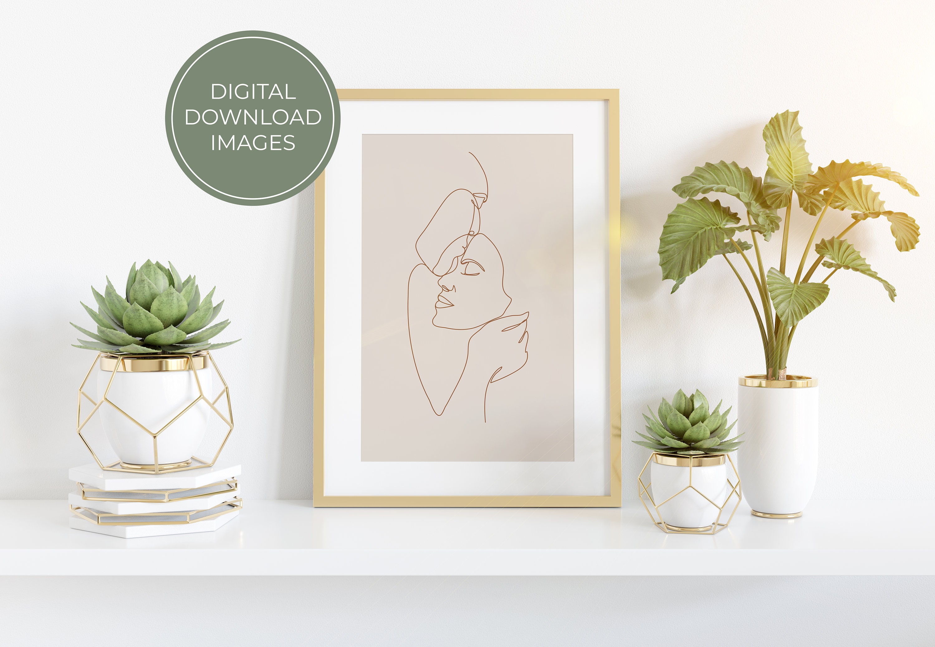 Couple Kiss Line Art Printable Wall Art Digital Download Minimalist