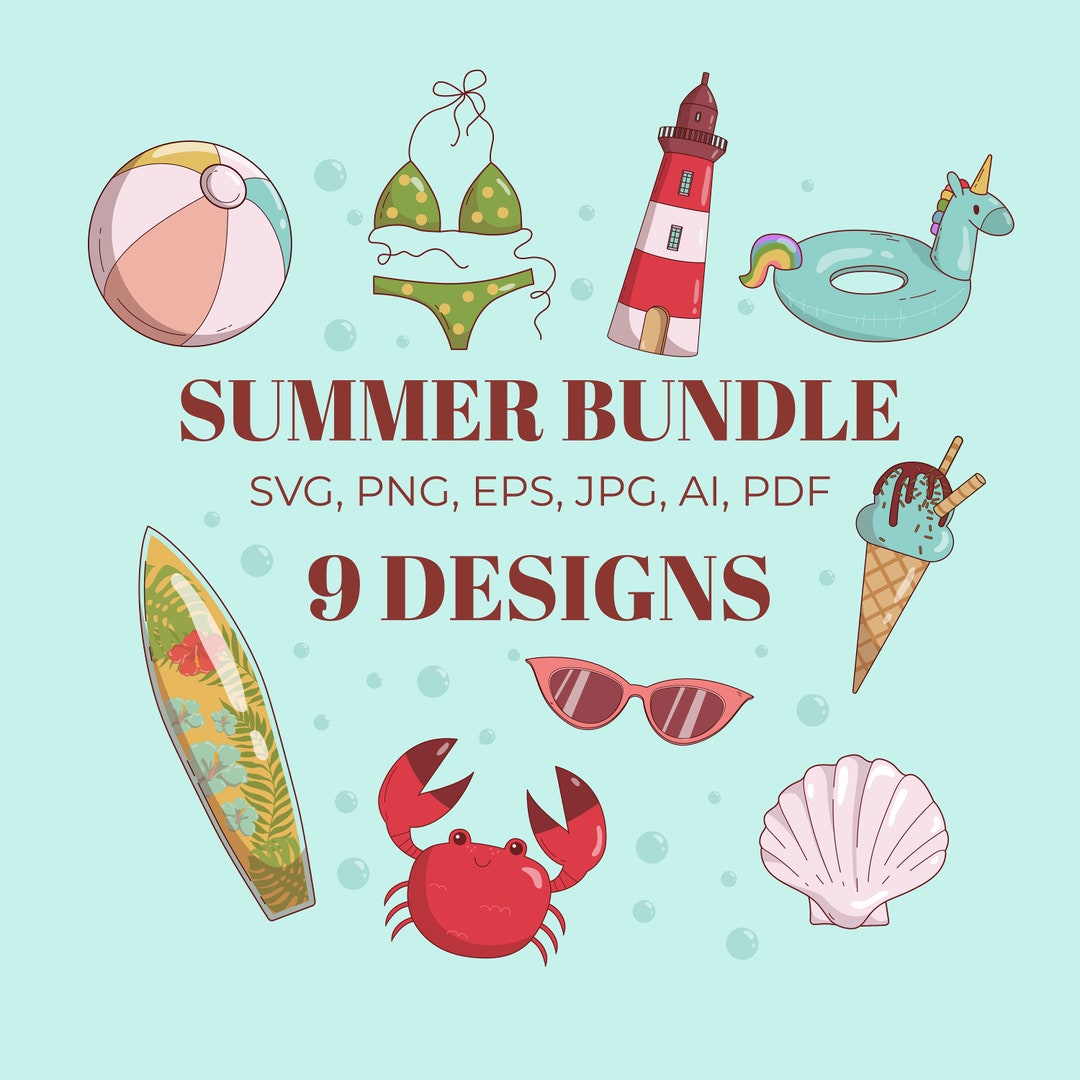 Beach Day Clip-art Bundle Digital Download Files Including Vectorial Ai ...