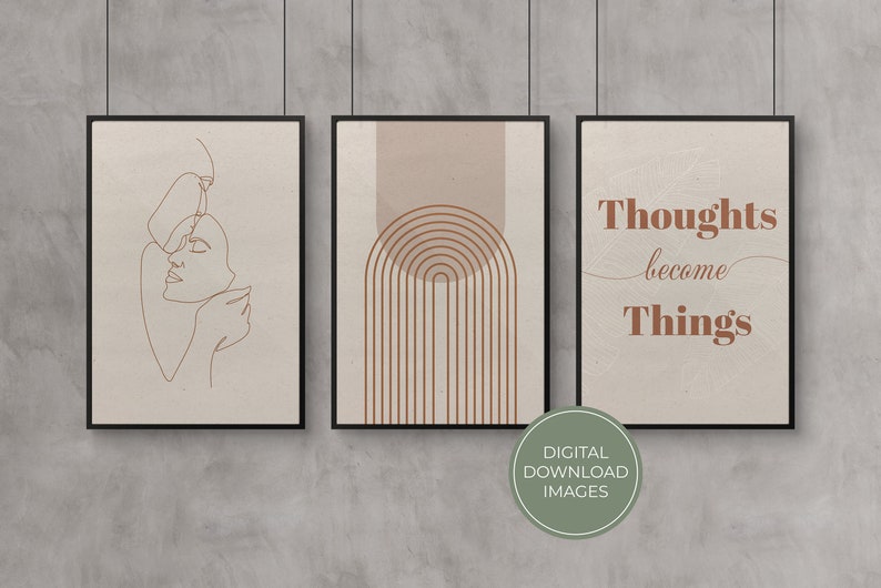 Gallery Set of 3, Couple Kiss Line Art, Boho Rainbow and Thoughts ...