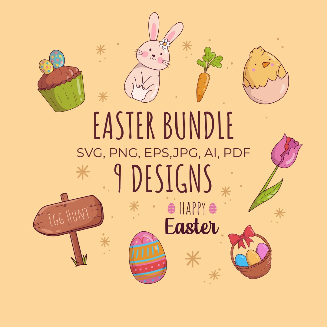 Cute Easter Hand-drawn Printables in Digital Format, Vectorial Clip-art ...