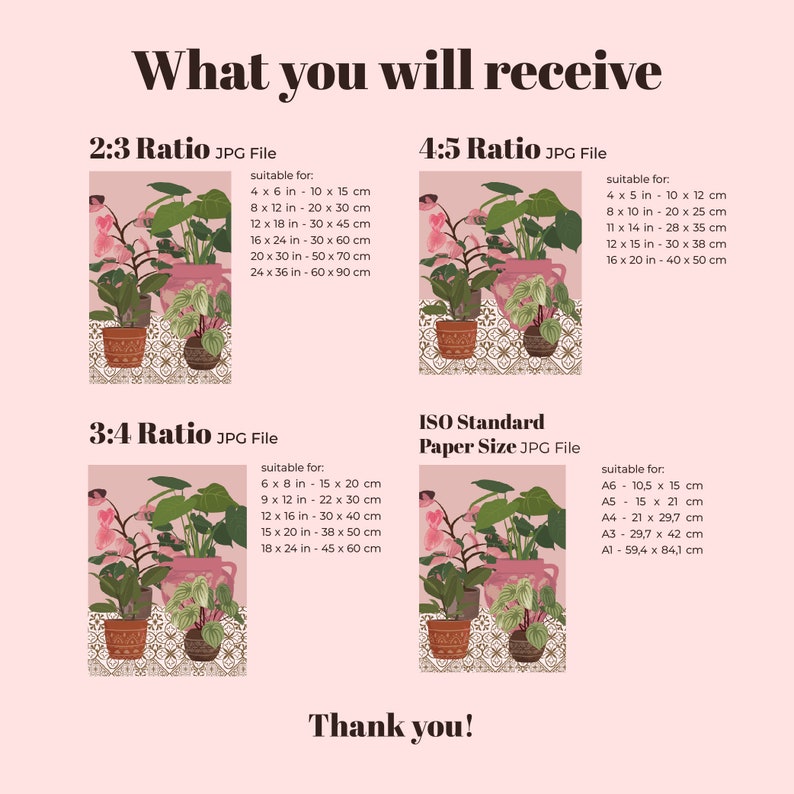 Boho House Plants Illustration for Printable Wall Art, Digital Download ...