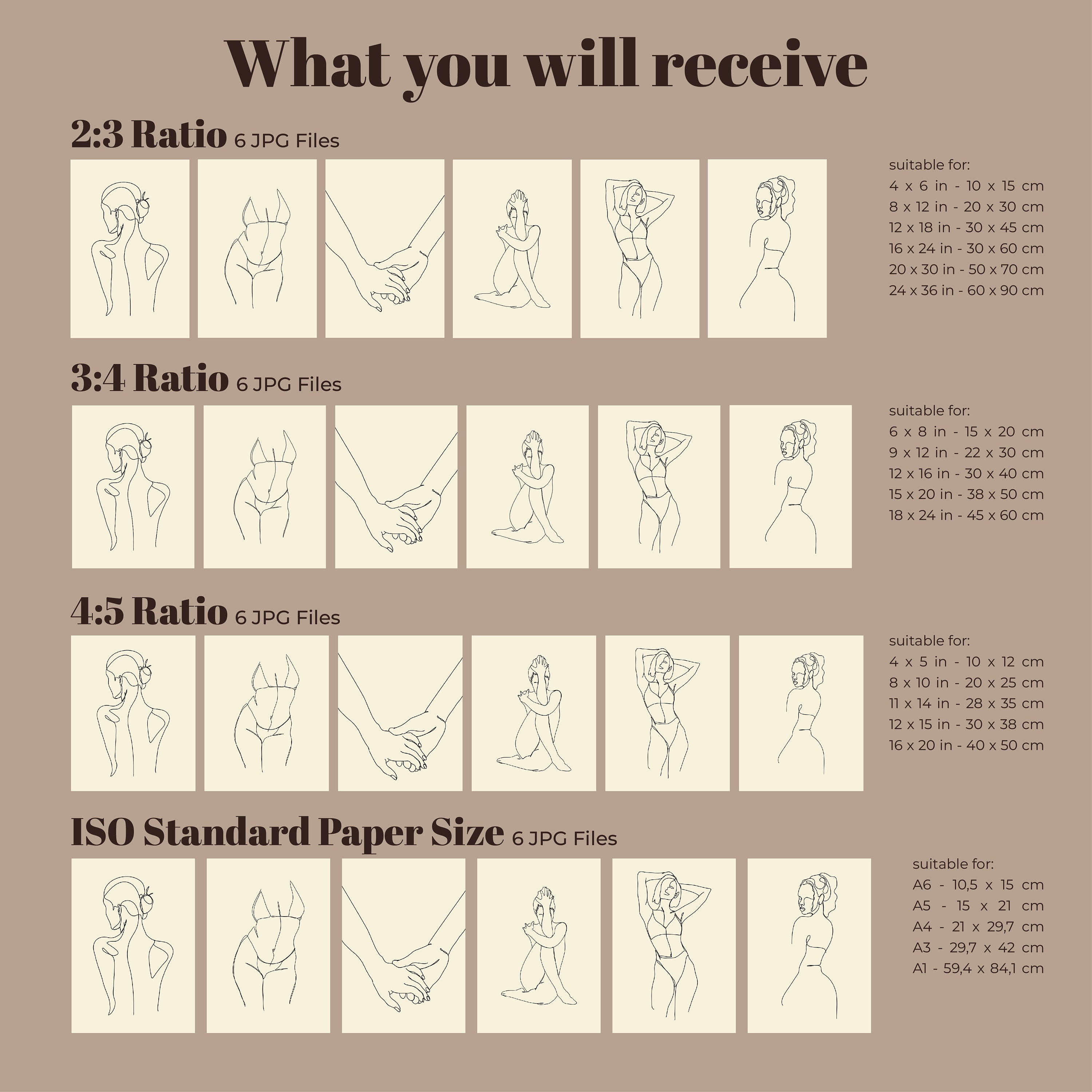 Women's Body Line Art Set of 6 Prints, Digital Download, Printable Wall ...