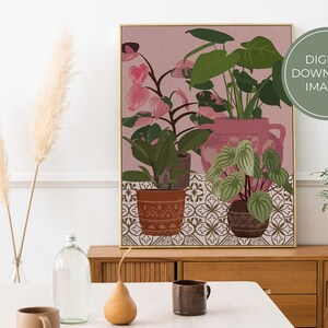 Boho House Plants Illustration for Printable Wall Art, Digital Download ...