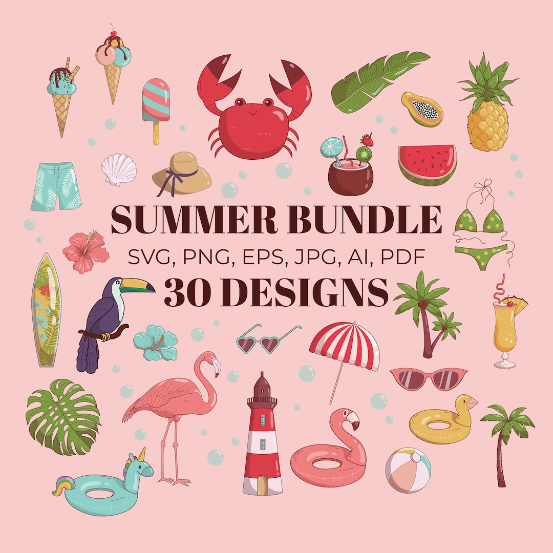 Summer Beach Day Clip-art Bundle Digital Files Including Vectorial Ai ...