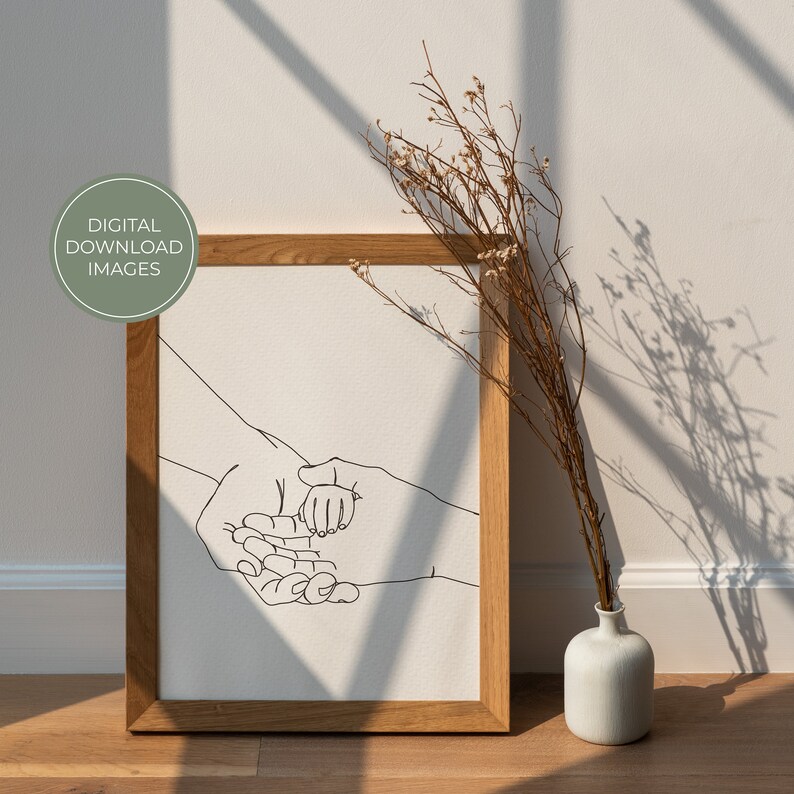 Holding Hands Family Line Art Room Decor, Printable Wall Art, Digital ...