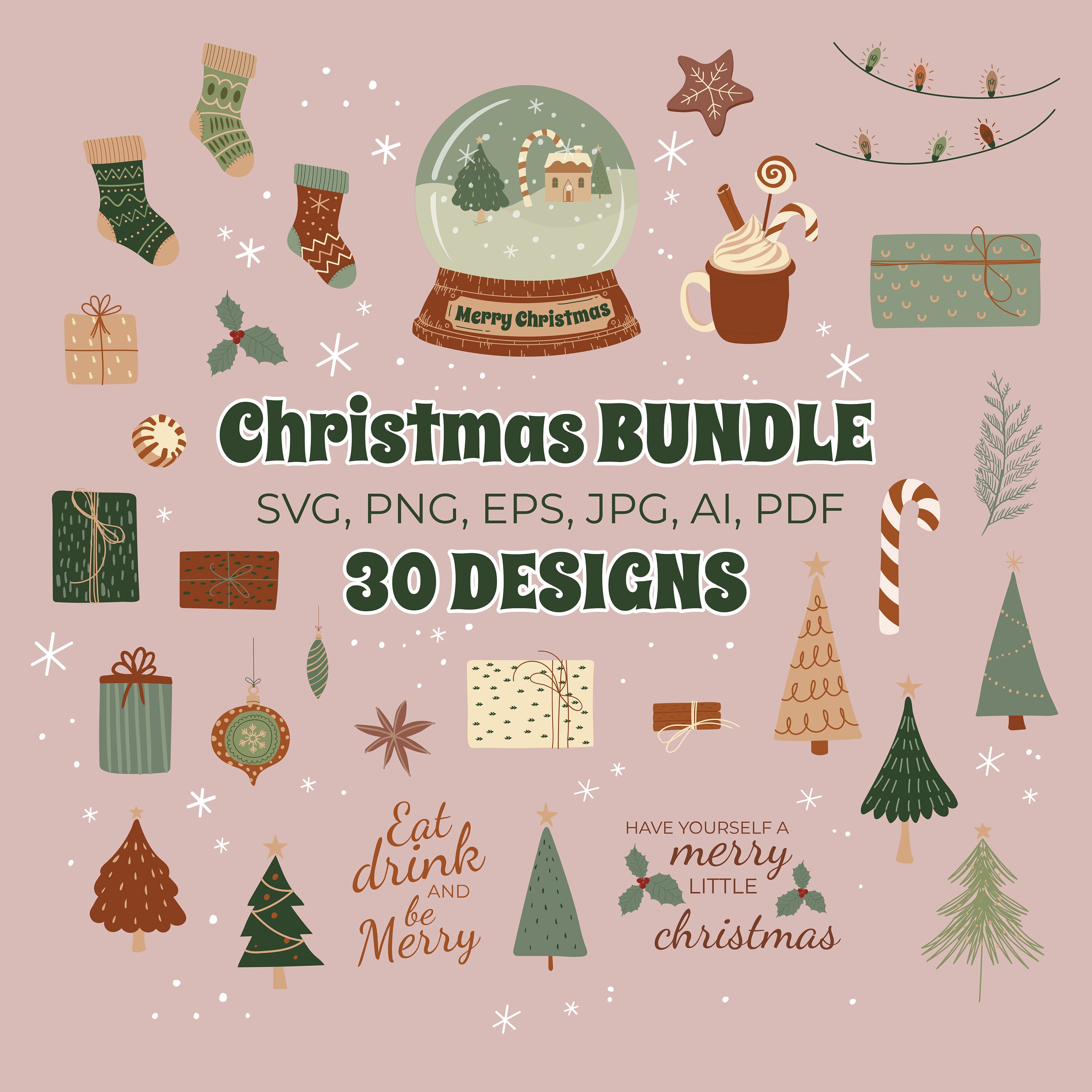Joyful Cozy Christmas Vectorial Clip-art 30 Designs Bundle, Digital ...
