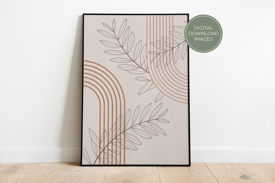 Boho Rainbow With Botanical Leaves Line Art Digital Download - Etsy