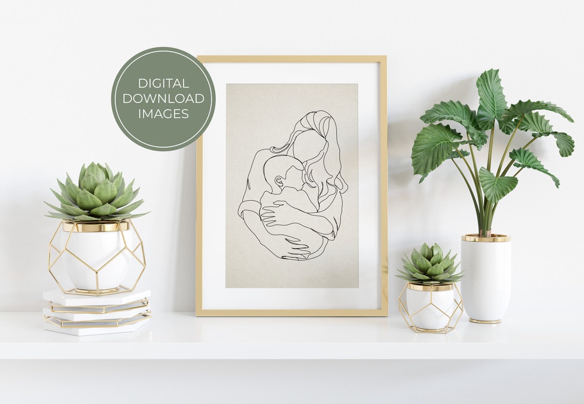 Mother and Child Line Art Print, Digital Download, Printable Wall Art ...