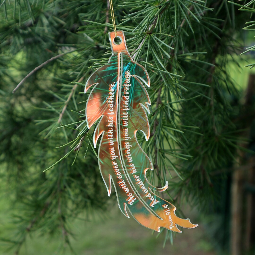 Psalms 91:4 Feather Ornament,iridescent Christian Christmas Gift ...