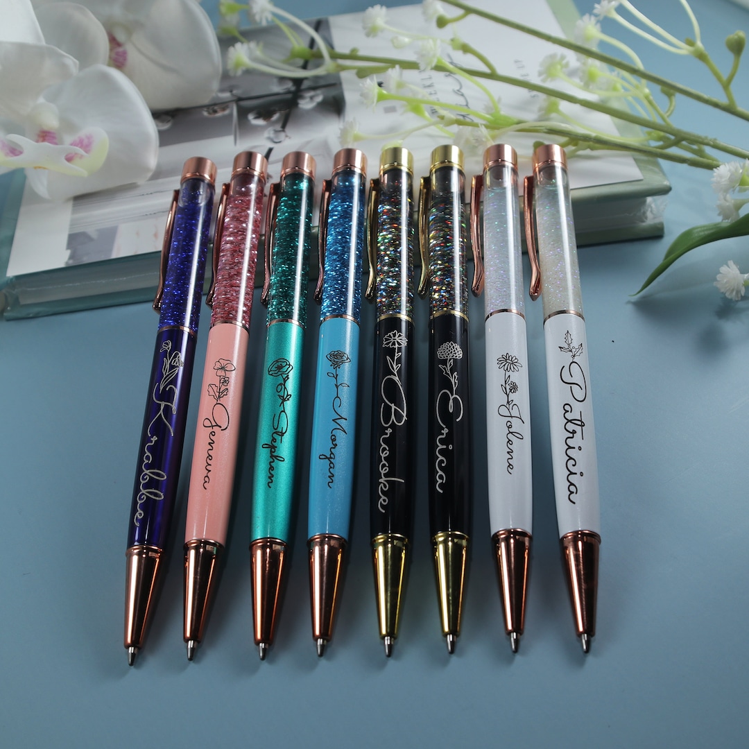 Custom Personalized Glitter Pens Gifts With Birth Month Flower and Name ...