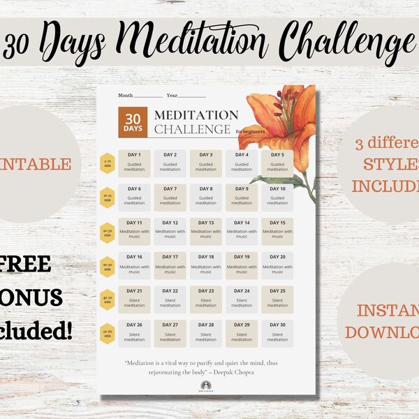 Meditation Tracker Printable - Etsy