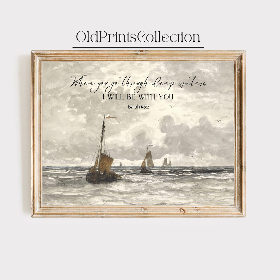 Deep Waters Scripture Verse Printable, Seascape Vintage Scripture Print ...
