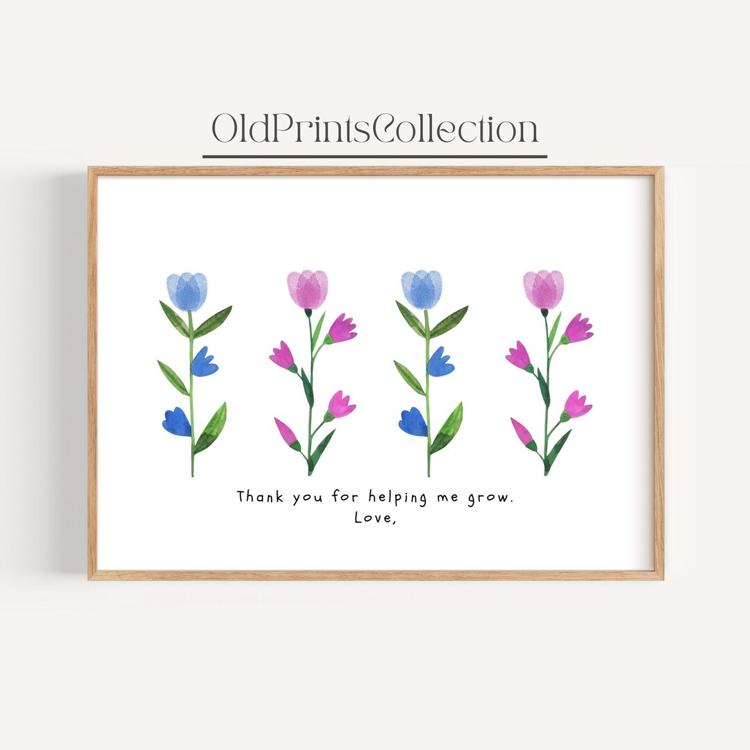 Mother's Day Flower Fingerprint Art Craft Printable,thank You Grandma ...
