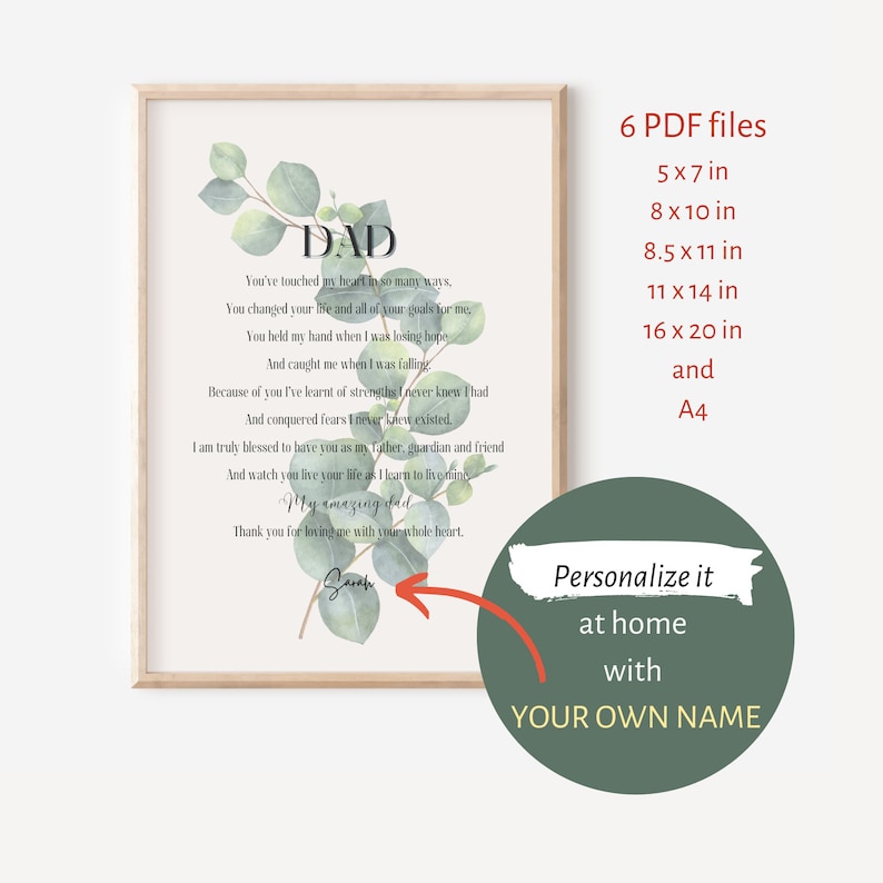 Father's Day Poem Printable Poem Card Best Dad Birthday Gift, Unique ...