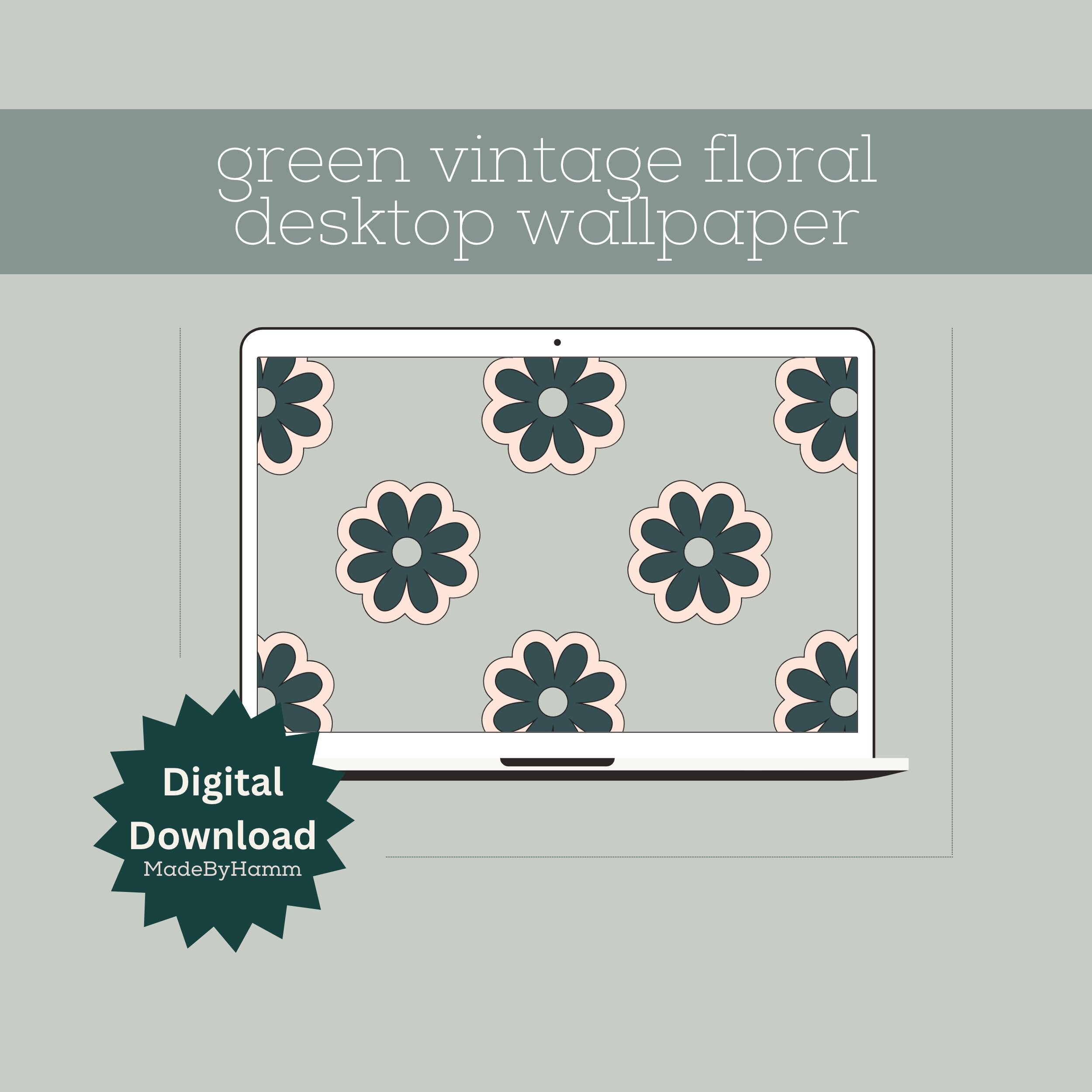 Green Vintage Floral Desktop Wallpaper Mac PC Flower Minimalist Boho ...