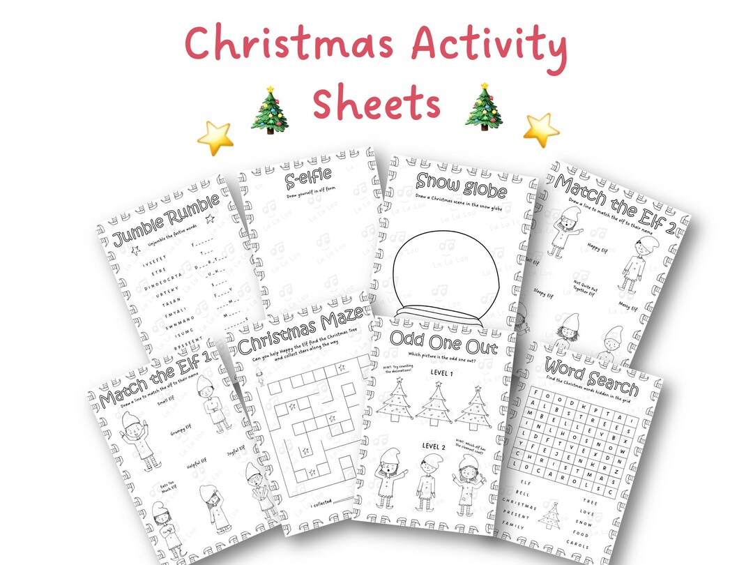 Christmas Activity Sheets 8 Printable Xmas Puzzles & Games Fun Festive ...