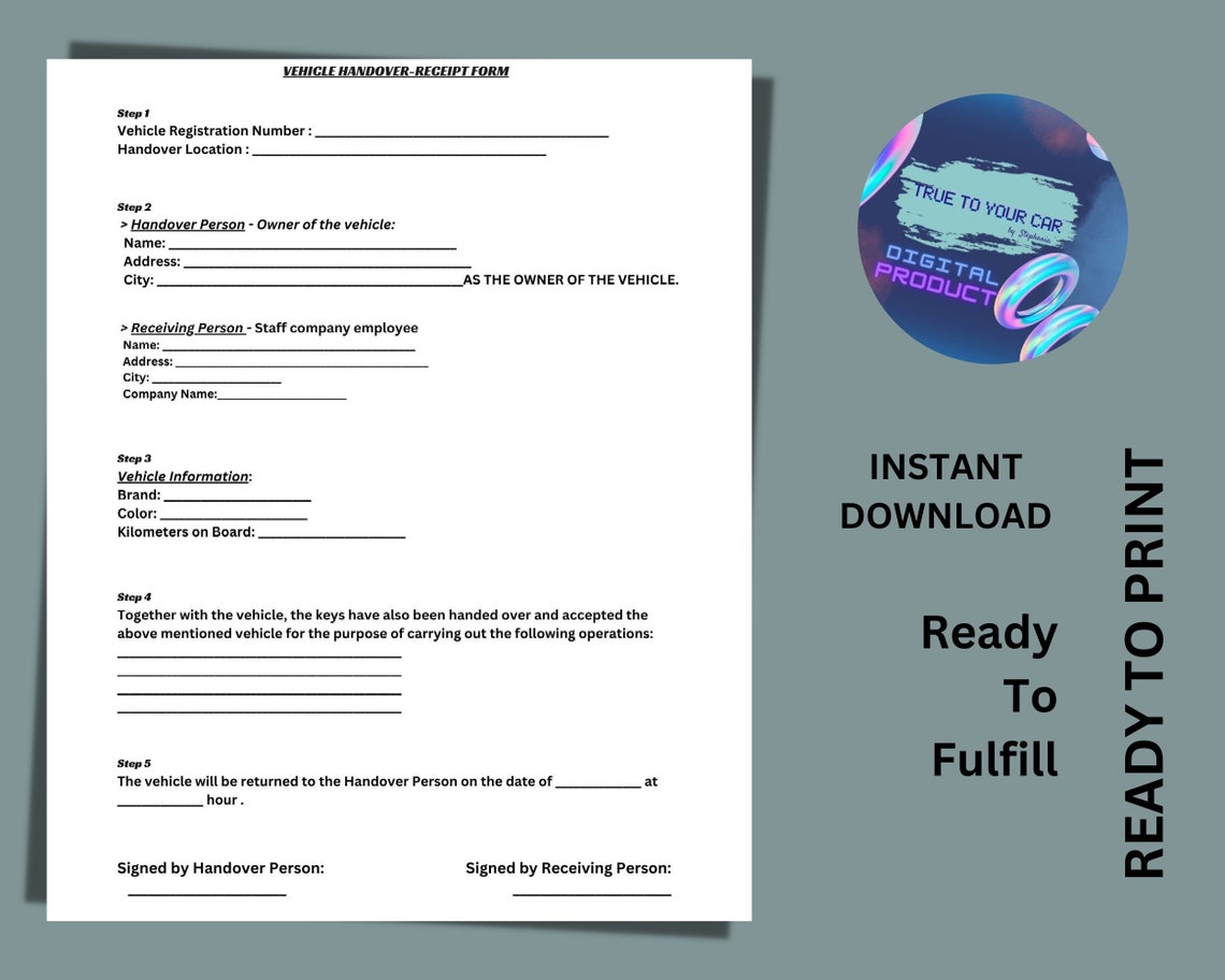 Vehicle Handover-receipt Form for Car Detailing Services and ...
