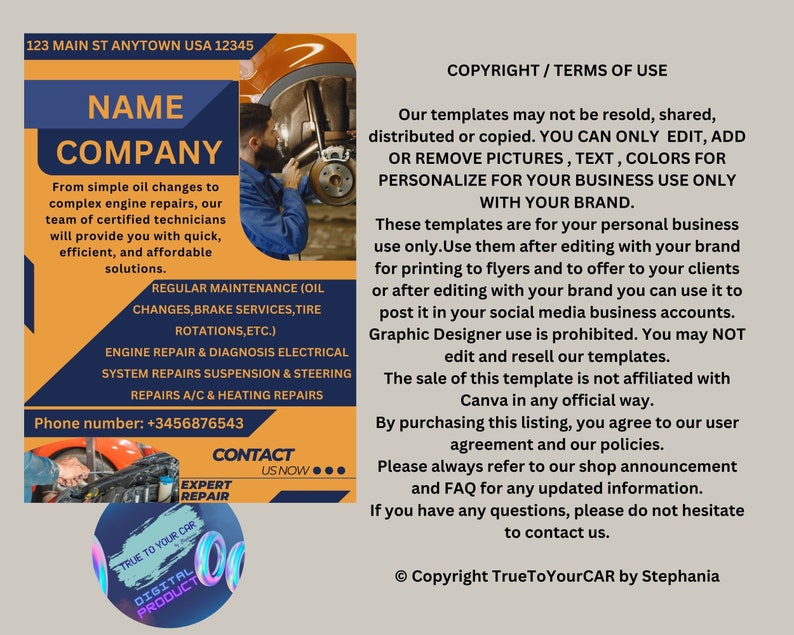 Editable Car Mechanic and Repair Shop Flyer Template Auto Repair Flyer ...