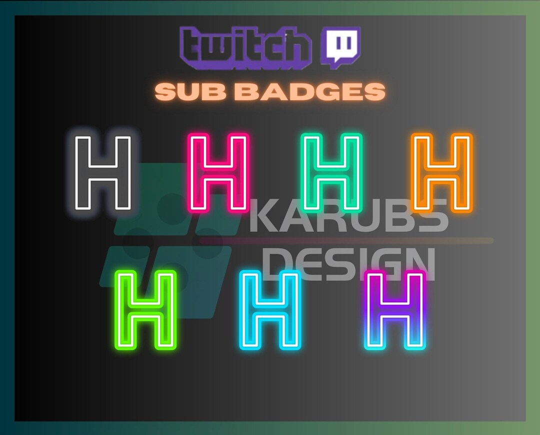 Neon Letter H Twitch Sub Badges, Cool Badges, Glow Badges, Neon Badges ...