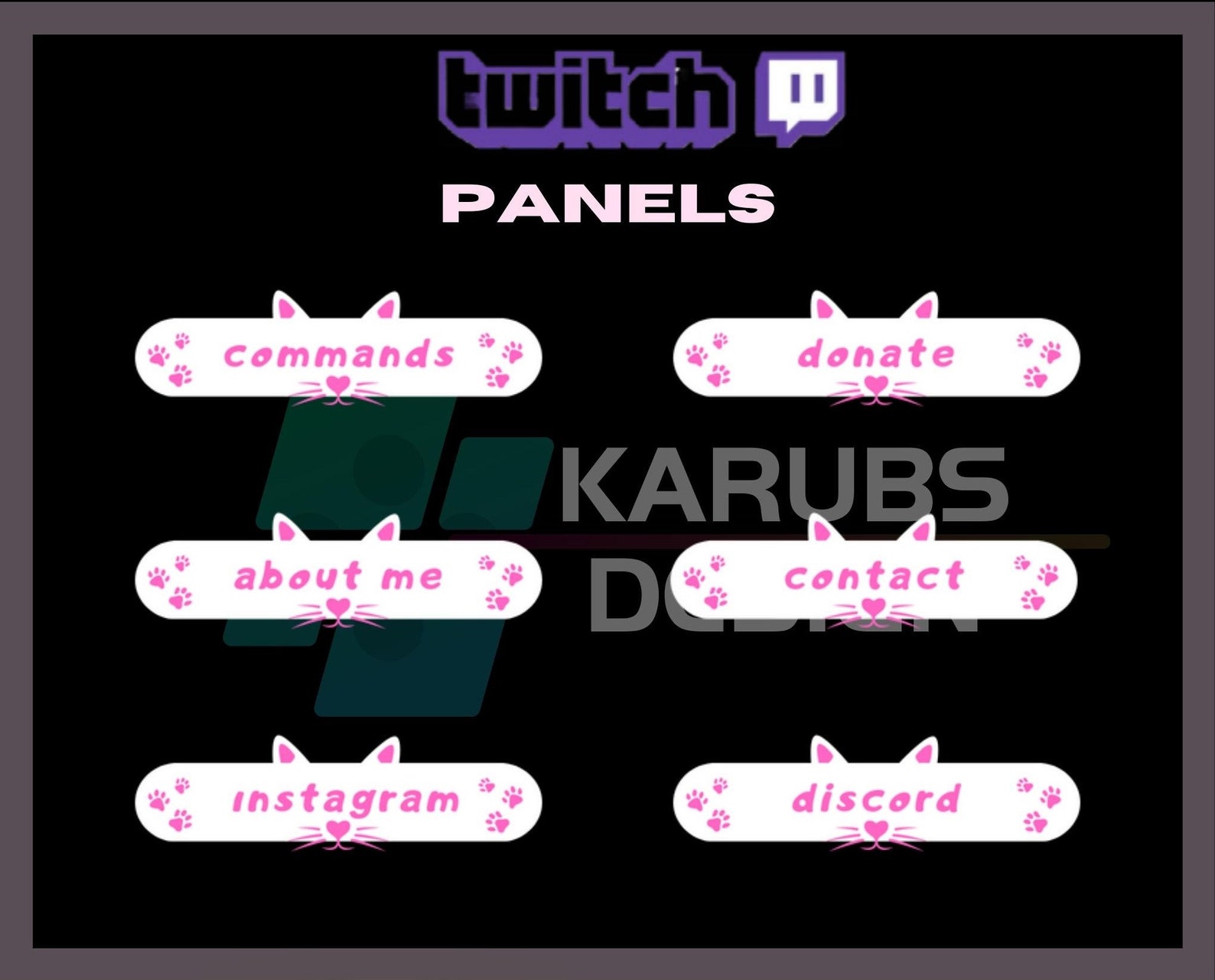 24x Twitch Panels Pack - With Cat Ears and Mustache, Cute, Cat ...