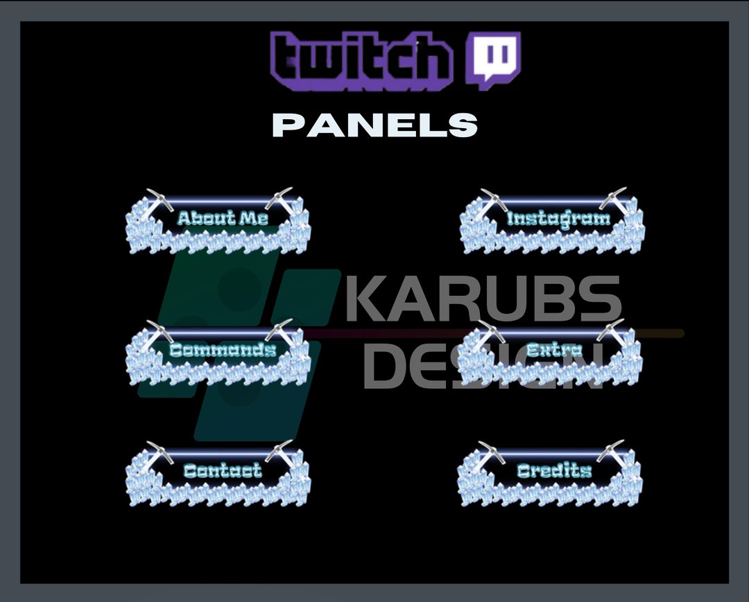 24x Twitch Panels Pack-crystal Mine Panels, İce, Iceberg, Pickaxe, Blue ...