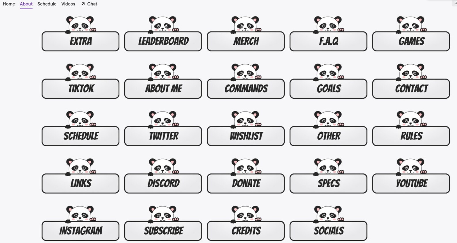 24x Twitch Panels Pack - Cute Panda Panels, Animal, Gamer, White ...