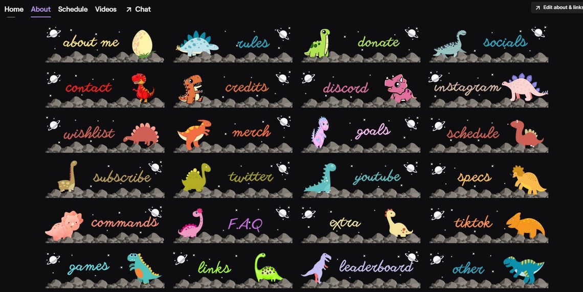 24x Twitch Panels Pack Cute Dinosaurs Panel Cute Night - Etsy