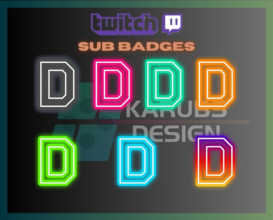 Neon Letter D Twitch Sub Badges, Cool Badges, Glow Badges, Neon Badges ...