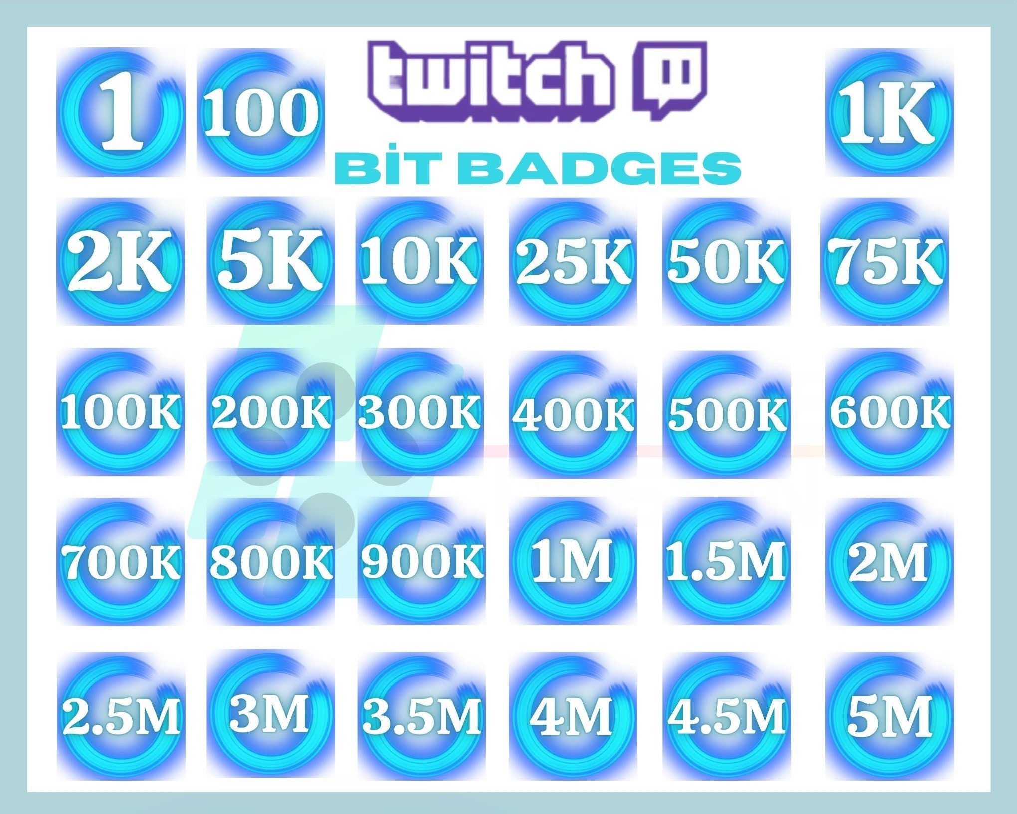 27x Neon Blue Twitch Bit Tier Badges, Bit Badges, Neon Blue, Cute Bit ...