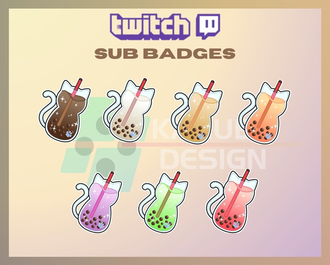 Cat Boba Tea Twitch Sub Badges, Boba Tea Badges, Cat Twitch Badges ...