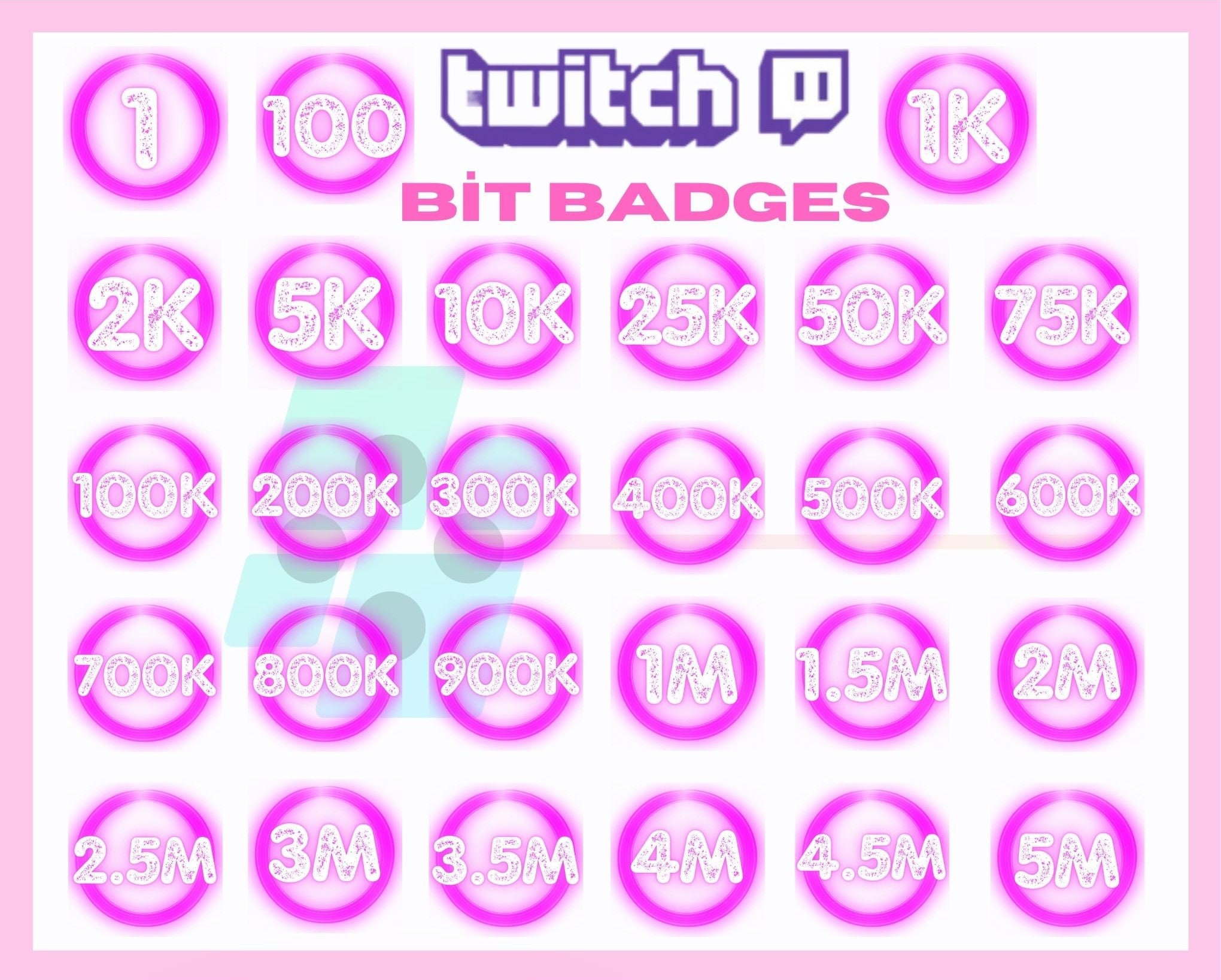 27x Neon Pink Twitch Bit Tier Badges, Bit Badges,neon Pink,cute Bit ...