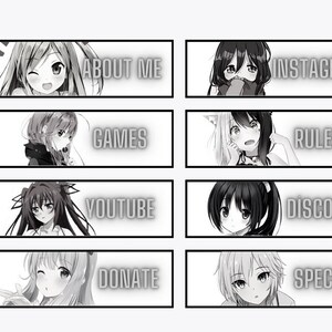 15x Twitch Panels Pack - Dark Anime Girls Panels, Cute Anime, Black and ...