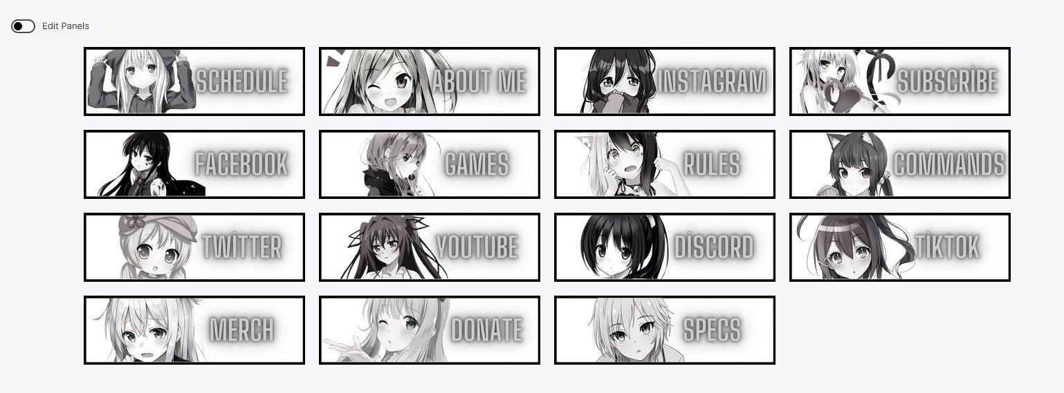 15x Twitch Panels Pack - Dark Anime Girls Panels, Cute Anime, Black and ...