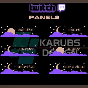 24x Twitch Panels Pack- Cute Purple Clouds, Moon, Stars, Night Panel ...